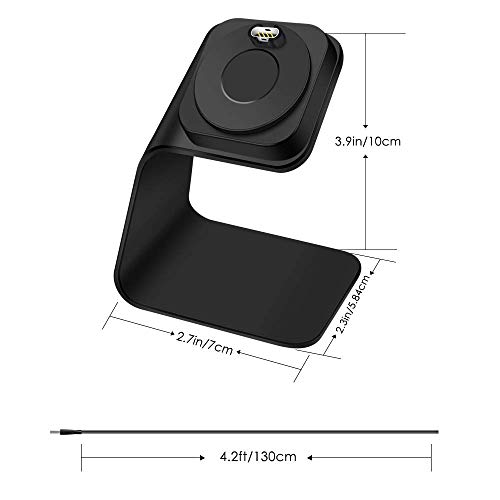 EZCO Charger Dock Compatible with Garmin Vivoactive 4 4S/ 3/3 Music/Venu Sq/Venu/Venu 2/2S, Premium Aluminm Charging Cable Stand Base Station USB Date Syn for Fenix 7 7S 7X 6 5 Smartwatch, Black