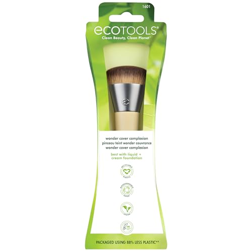 EcoTools Wonder Cover Complexion Brush, Makeup Brush For Flawless Foundation Application & Blending, Full Coverage Base Brush, Eco-Friendly, Synthetic Bristles, Cruelty-Free, 1 Count