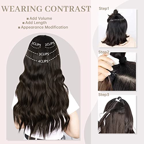 Sué Exquisite Dark Brown Hair Extensions Clip in Long Synthetic Hair Extensions 20 inches Thick Hairpieces for Women