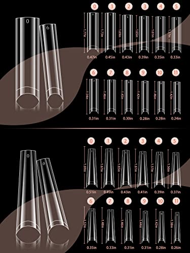 480Pcs Clear Nail Tips for Acrylic Nails Professional, XL Long C Curve Square & Coffin Nail Tips Set with 2 Nail Files, Half Cover Nail Extension Tips Artificial Acrylic Nail Tips for DIY Nail Art