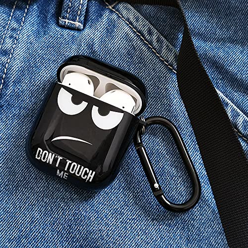 EZICOK Compatible with AirPods Case Don't Touch Me Cool Black Cover with Keychain Big Eyes Cute Cartoon Shockproof Airpod Case Gift for Men Boys, Smooth Soft Protective Skin for Apple Airpods 2 1
