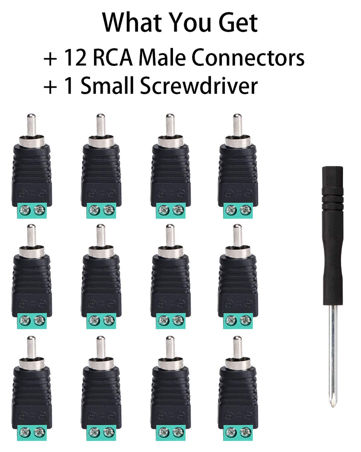 ALEKOR Phono RCA Male Plug to AV Screw Terminal Audio Video Connector Speaker Wire to RCA Adapter (Pack of 12)
