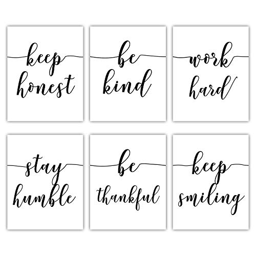 HOMIEVAR Inspirational Wall Art - 6 Pcs Motivational Quotes and Sayings Art Prints for Office, Bedroom, and Home Decor - Work Hard, Be Kind, Stay Humble, Keep Smiling, Keep Honest - No Frame