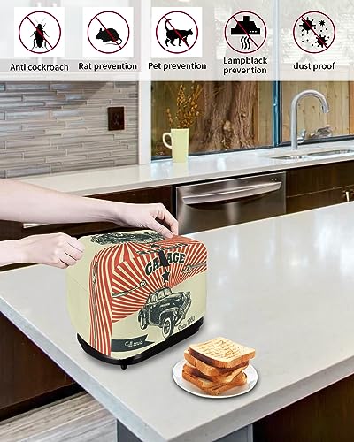 2 Slice Toaster Cover 1960s Retro Car Garage Pop Art Toaster Dust Cover with Pockets Washable Toaster Cover for Kitchen Small Appliance Bread Machine Covers Home Decor