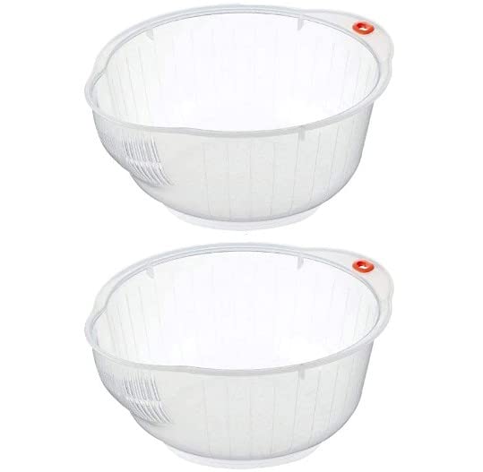 Inomata Japanese Rice Washing Bowl with Side and Bottom Drainers, Clear Limited Edition