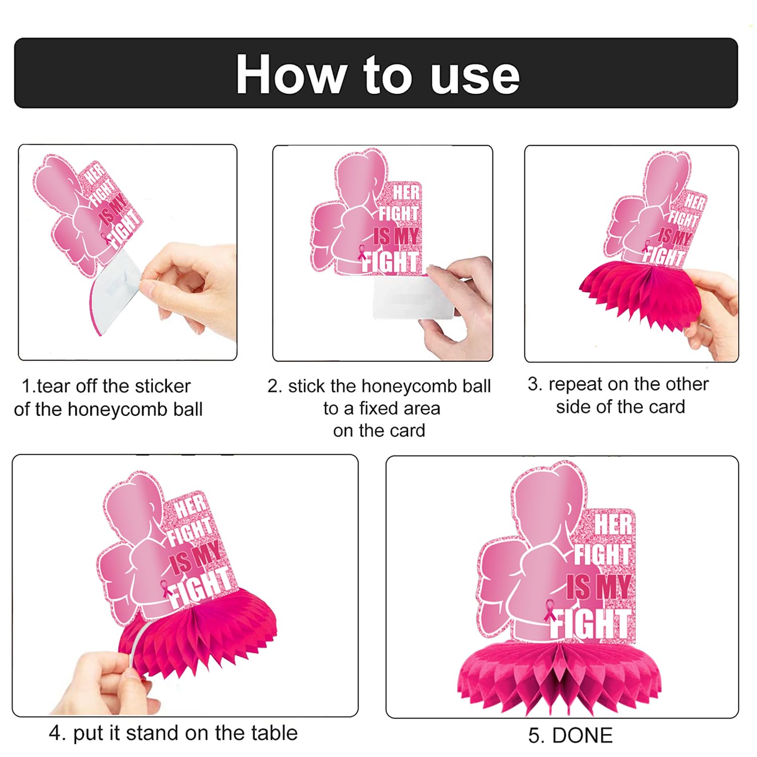 9 PCS Breast Cancer Awareness Centerpieces Pink Ribbon Faith Strength Courage Table Decorations Pink Ribbon Cake Table Decoration