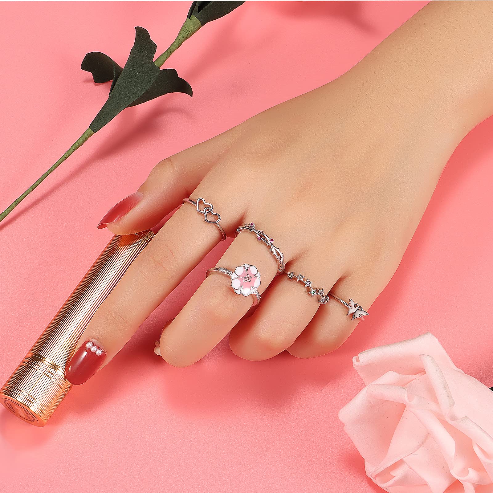 20 Pcs Adjustable Rings Set for Women - Cute Stackable Finger Rings Pack for Teens Girls -in Gold and Silver Tone (#2-Silver Tone)