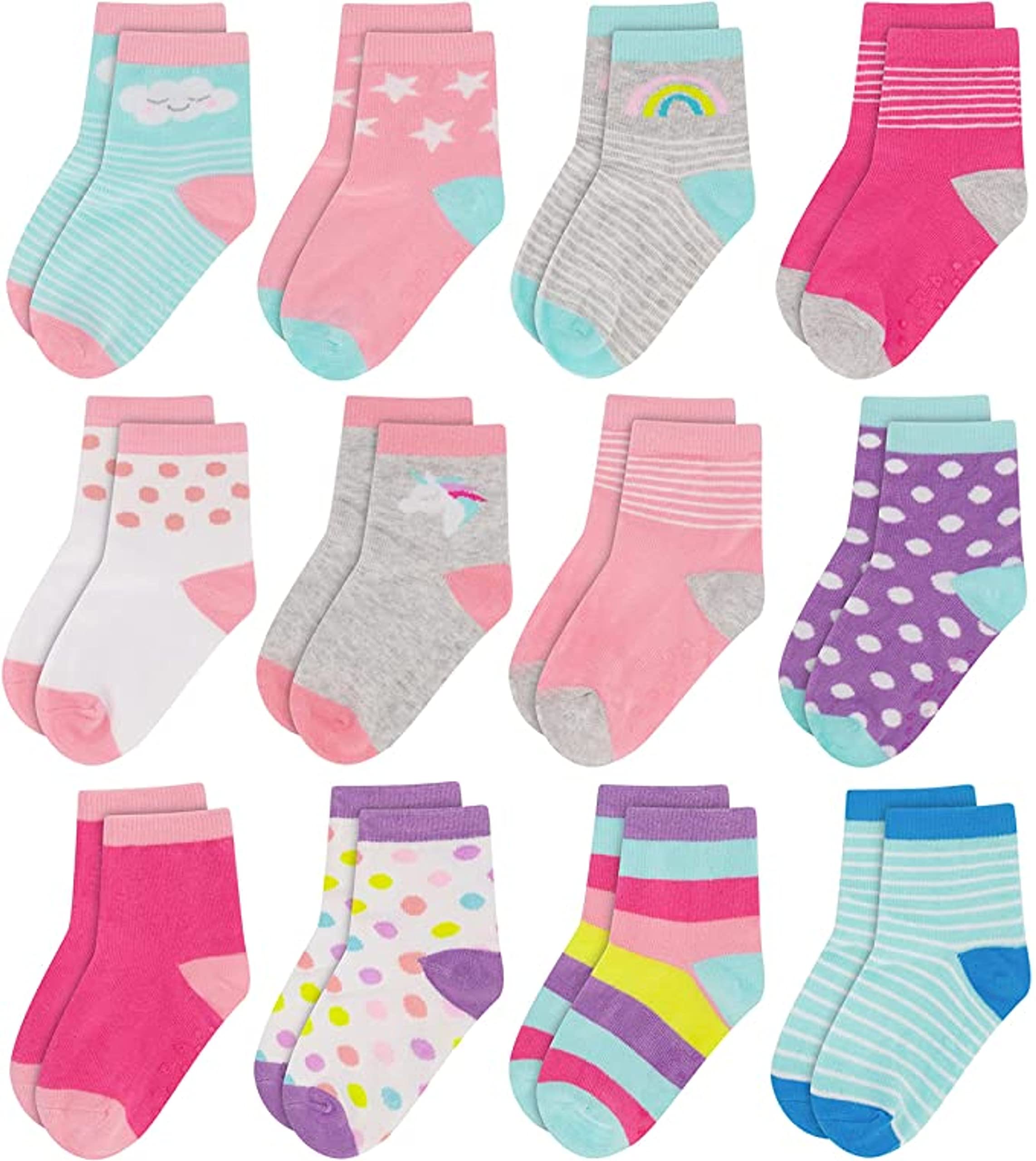 Kids Socks for Girls Boys Toddler Socks With Grippers Soft Cotton Dress Crew Grip Socks for Children 4T-5T Years old (Unicorns & Rainbows)
