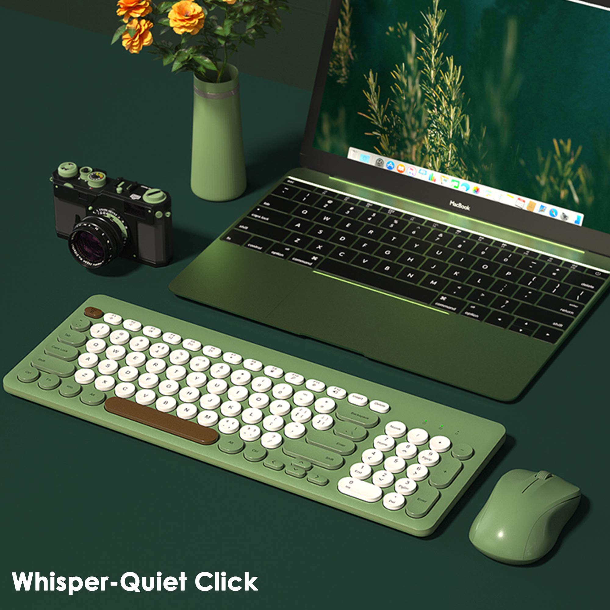 Wireless Keyboard and Mouse Combo, Superbcco 2.4GHz USB Cordless Computer Keyboard with Numeric Keypad, Quiet Click, Round Keys, Slim for Desktop/PC/Laptop/Surface/Windows OS (Chocolate Green)