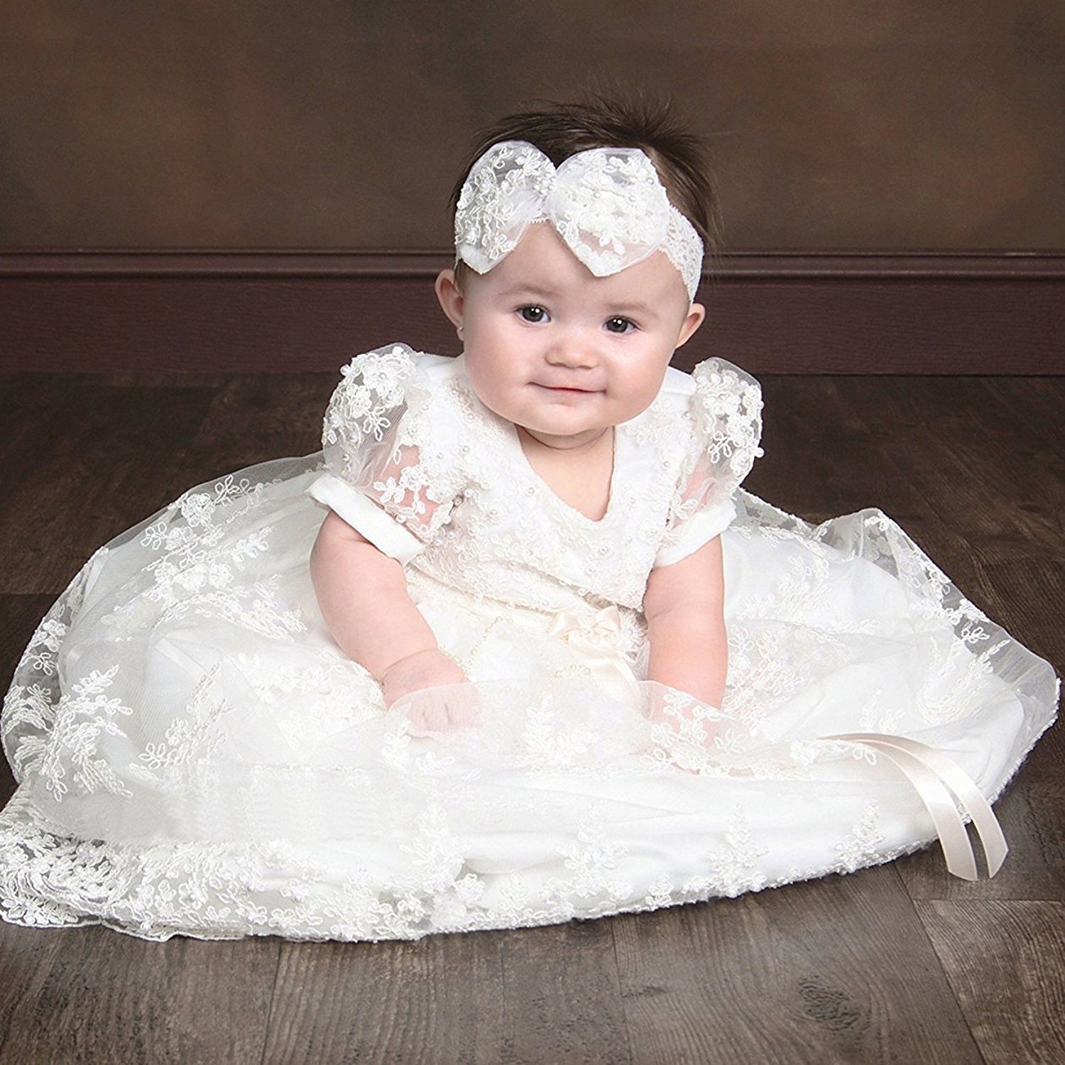Christening Gown Baby Girl Lace Toddler Dedication Dress for Age 6 Months