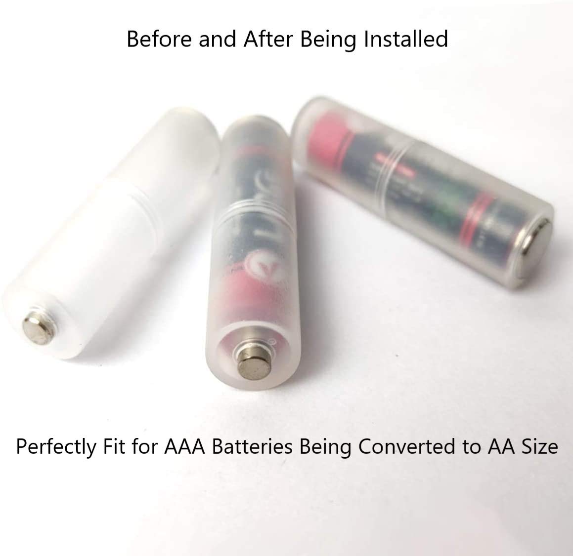 HOMEFUNTIME Battery Adapter Converter for AAA to AA Battery Transparent Cases Holder Shell with Metal Contacts on Bottom(Clear Color,Pack of 4)