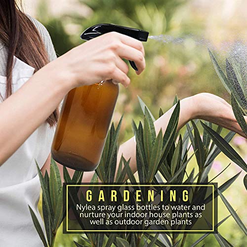 Nylea Glass Spray Bottles - Premium Empty Spray Bottle for Cleaning, Hair, and Essential Oils - Refillable Spritzer Bottle for Plants & Cleaning Solutions - Mist & Single Trigger Sprayer (16 oz)