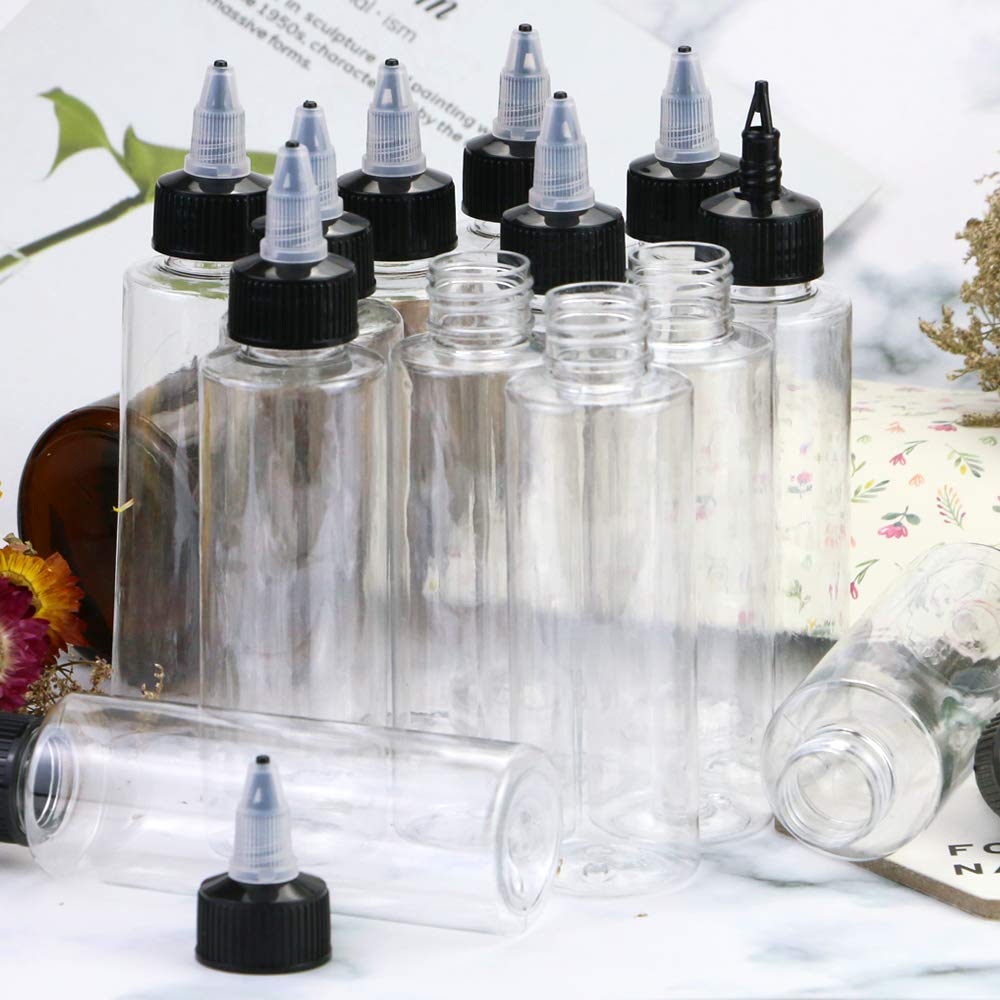 Twdrer 16 Pack Clear Dispensing Bottles with Twist Top Cap,Small Boston Round LDPE Plastic Squeeze Bottles(4oz/120ml)