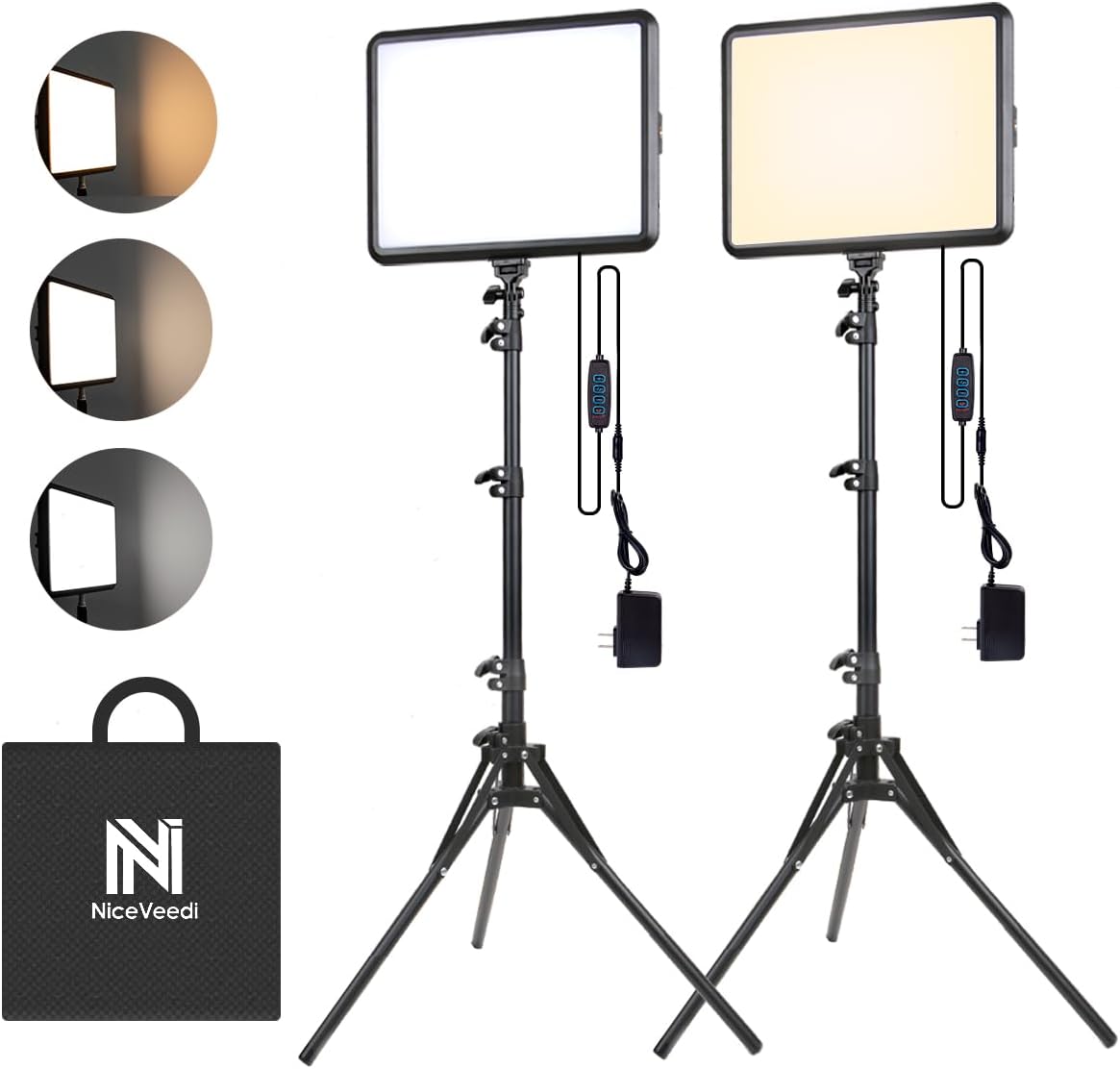 2-Pack Photography Lighting Kit, NiceVeedi 22W LED Video Light Kit, 2900-7000K Dimmable Studio Light with Tripod Stand, 73" Stream Light for Video Recording