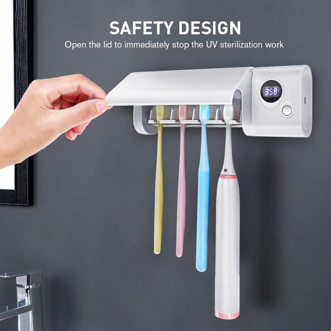 Toothbrush Holders for Bathrooms - Electric Toothbrush Holder with 4 Toothbrush Slot, Wireless Wall Mount Toothbrush Holder Fits Electric, Ordinary Toothbrushes - White