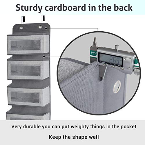 homyfort Over the Door Hanging Organizer Storage with 5 Large Pockets,Wall Mount Storage with Clear Windows and 2 Widened Metal Hooks for Pantry,Nursery,Diapers,Bathroom,kitchen,Closet,Dorm(Grey)