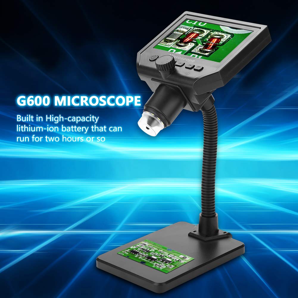 Digital Microscope kit, 100-240V Portable 4.3" G600 1-600X Magnifier 1080P LCD Digital Microscope Lithium Battery High Brightness 8 LEDs, Support Inserting Memory Card(US)