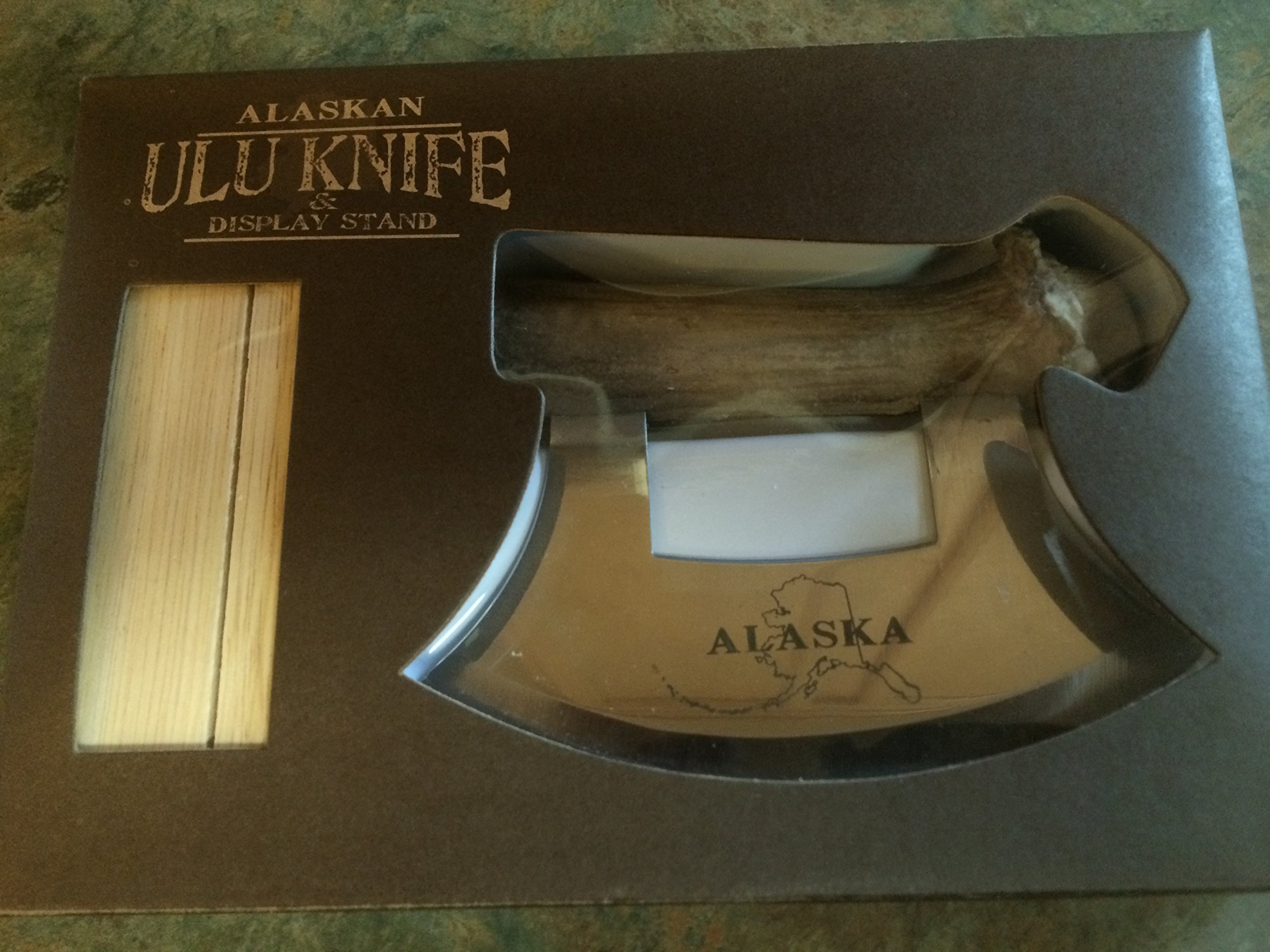 Alaskan Cultured Antler Ulu Knife and Stand