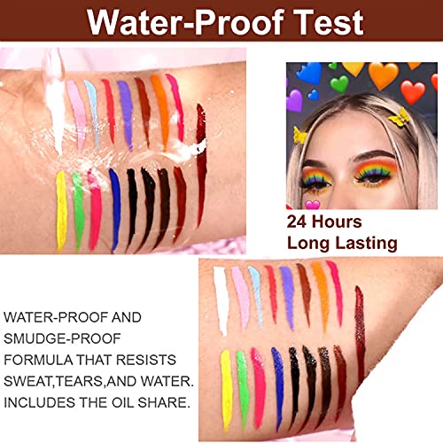 Topcent Matte Liquid Eyeliner Set, 16 Colors Neon White Black Red Brown Green Eye Liners For Women Waterproof High Pigmented Long Lasting Rainbow Eyeliner Pencil Quick Dry Eyes Makeup Kit (16PCS)