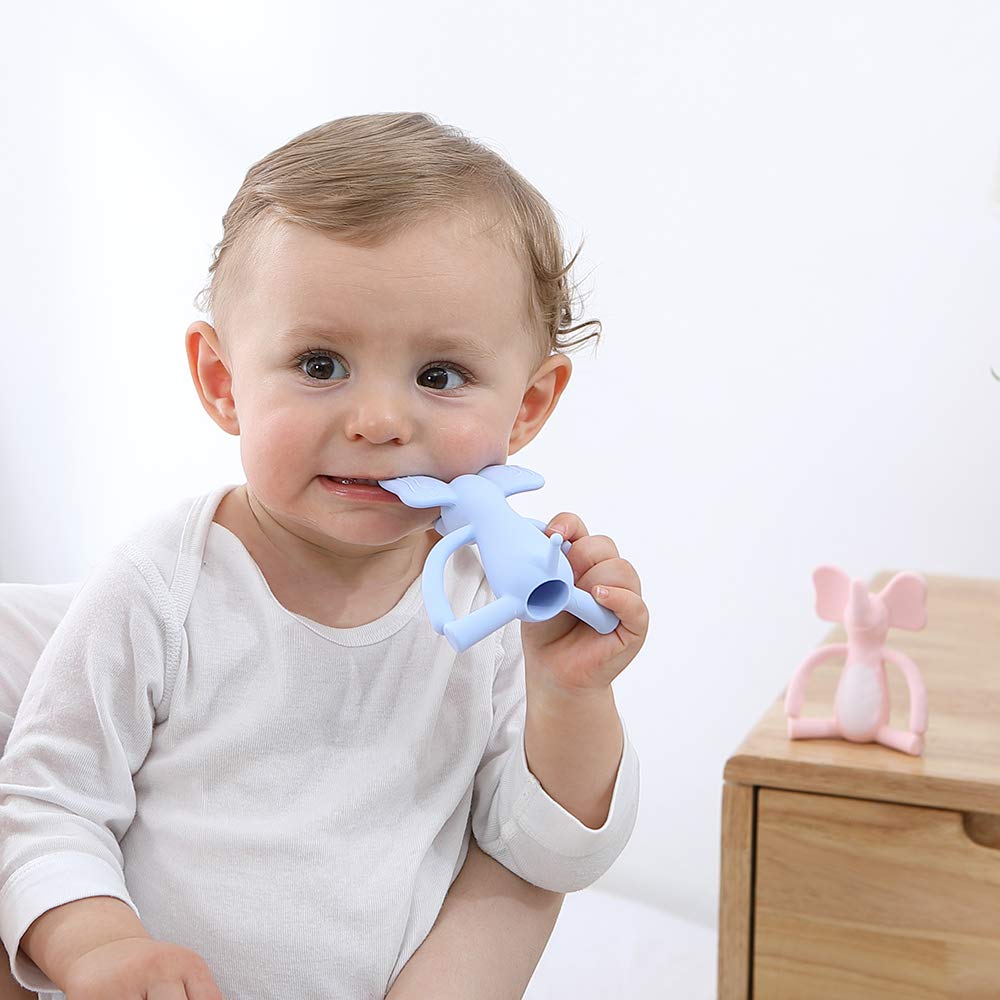 Baby Teething Toy, Pacifier, Food Grade Liquid Silicone Baby Teether, Soft Infant Teether Chew Toy, BPA Free, Multi-Texture Design Cute Elephant Teether, Soft and Sturdy (Blue Elephant)