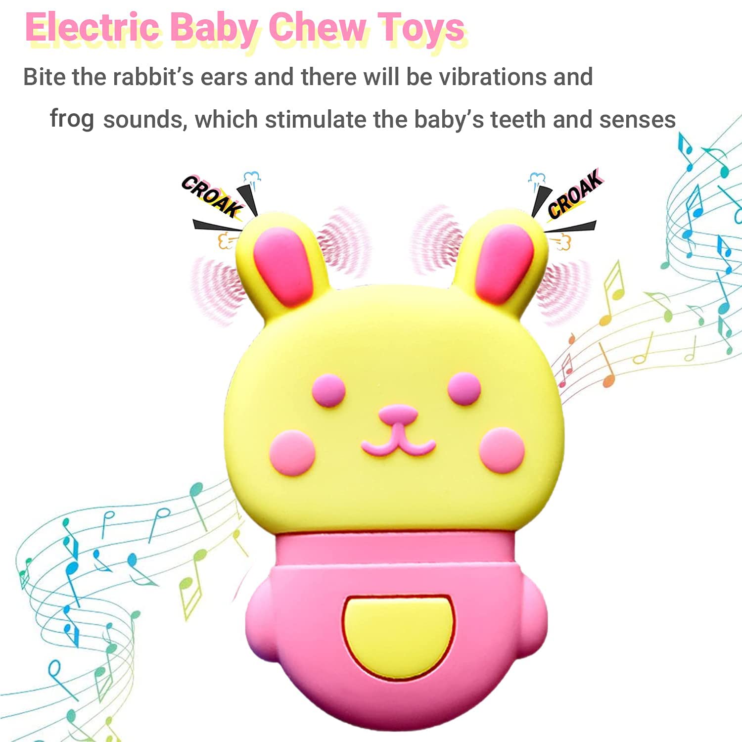 Baby Teething Toys, Caromolly Vibrating Teether Toy, Teether Toys for Babies 0-12 Months, Electric Soothing Teether for Sensory Exploration and Teething Relief, Cute Cartoon Shape, BPA-Free