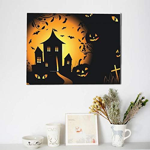 MSGUIDE Wall Art Canvas Halloween Haunted House Decorative Painting for Living Room Bedroom Office (16 Inch X 12 Inch X 1 Panel)
