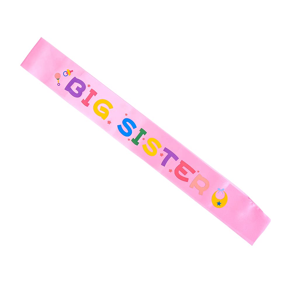 Topfunyy Big sister Sash Pink Stain Baby Shower Sash for Baby Shower Big Sister to Be Party Decorations