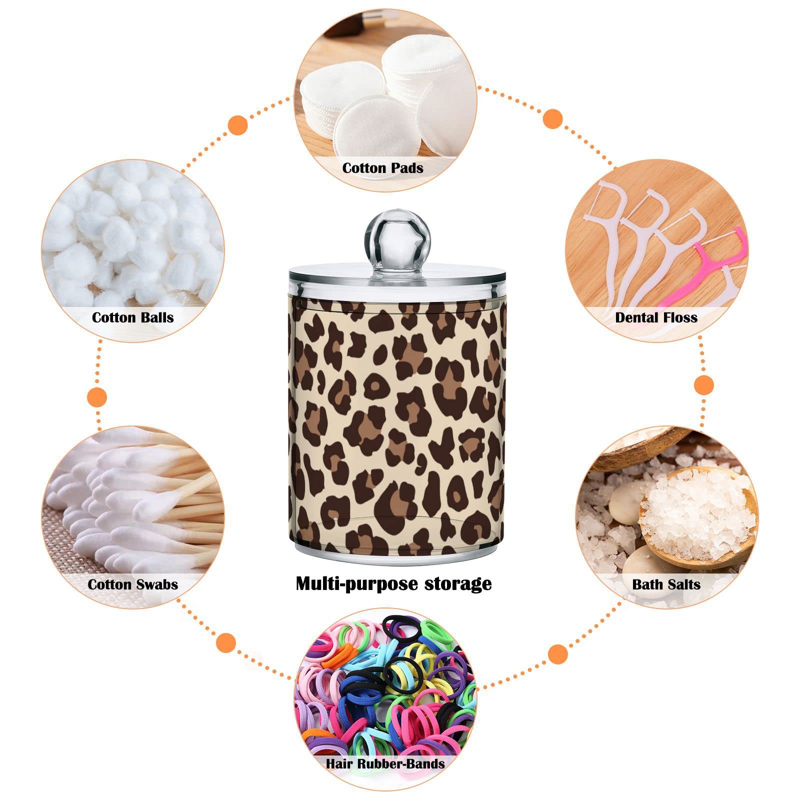 ALAZA 4 Pack Qtip Holder Dispenser Leopard Print Cheetah Cotton Ball Cotton Swab Cotton Round Pads Floss Clear Bathroom Storage Containers Plastic Apothecary Jars with Lids