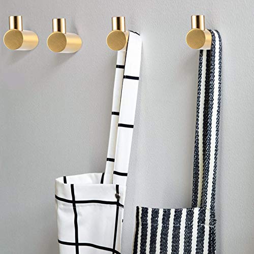 4 Pcs Brass Wall Hooks, Gold Coat Hooks for Wall, Towel Cloth Robe Hangers Hooks Wall Mounted, Brass L-Shaped Heavy Duty Bathroom Kitchen Living Rooms Hat Key Hooks