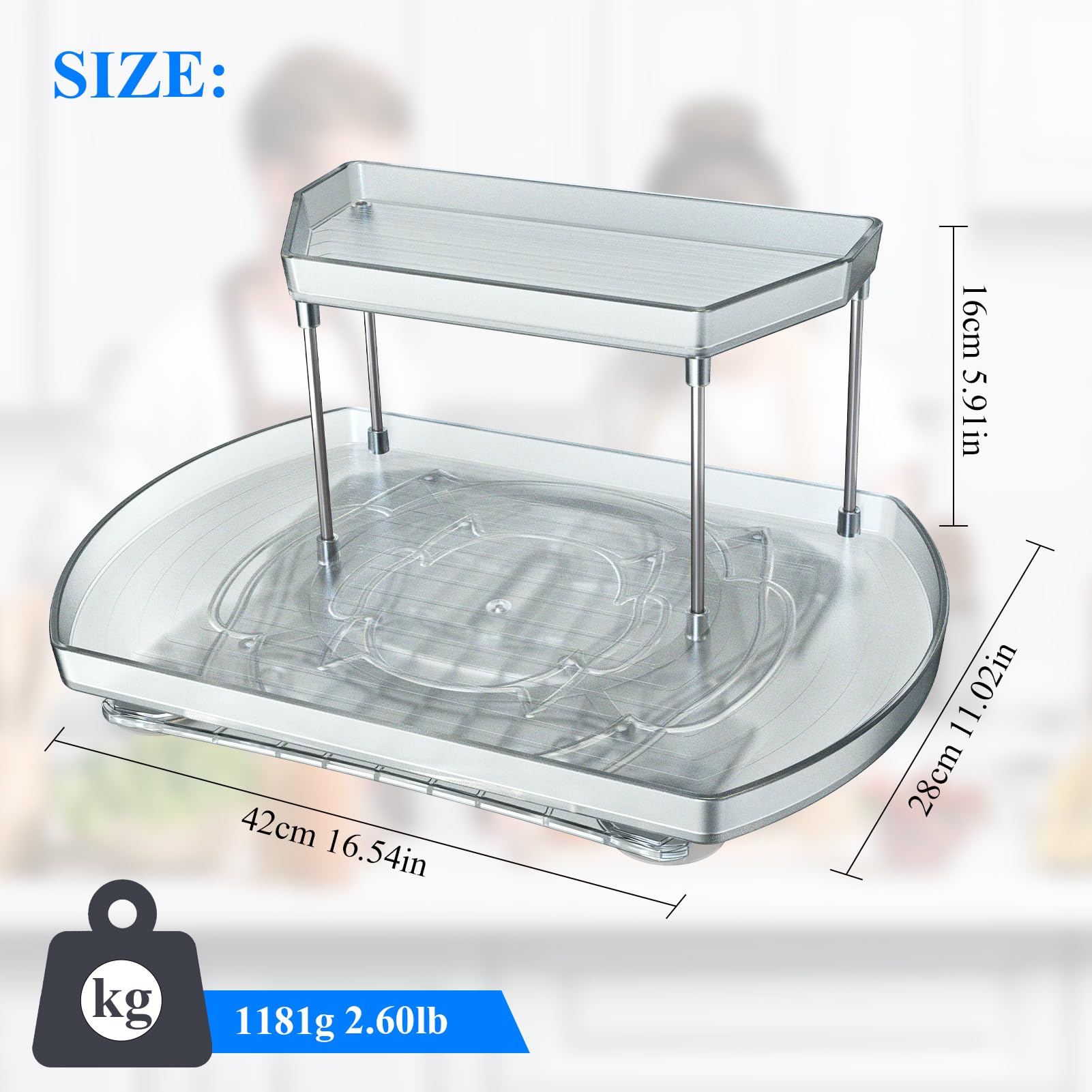 2 Tier Rectangle Lazy Susan for Refrigerator Organizer Bins 360° Rotatable 16.54"*11.02"*5.91" Fridge Organizers and Storage Cabinet Pantry Organizer Dining Table Countertop Spice Rack Home & Kitchen