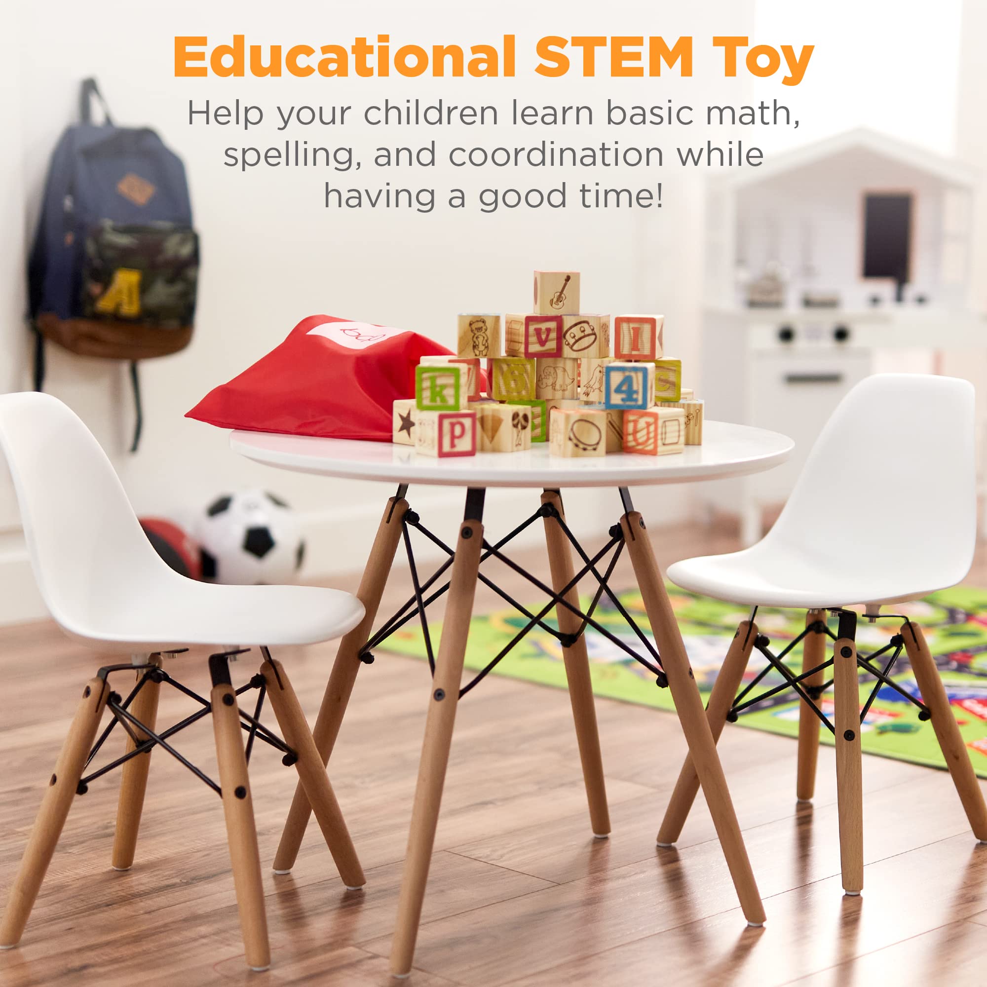 Best Choice Products 40-Piece Kids Wooden ABC Block Set, Building Education Construction Alphabet Letters & STEM Toy for Toddlers w/Carrying Case