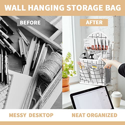 AIVIIN 2 Pcs Fabric Wall Hanging Storage Caddy Bag,Over The Door Closet Organizer for Bathroom Bedroom Kitchen Dorm Room Essentials Rv Storage and Organization Bed Side Storage(Grey)