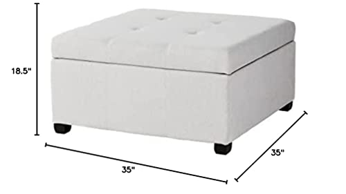 Christopher Knight Home Carlsbad Fabric Storage Ottoman, Light Grey 35.00”D x 35.00”W x 18.50”H