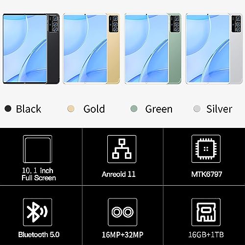 2023 5G New Tablet Pad14 10.1inch Tablet Android 16GB RAM 1TB ROM 8800mAh Android 11.0 MTK6797 WiFi Network Bluetooth fullscreen Green / 8GB RAM 128GB ROM/US-Plug