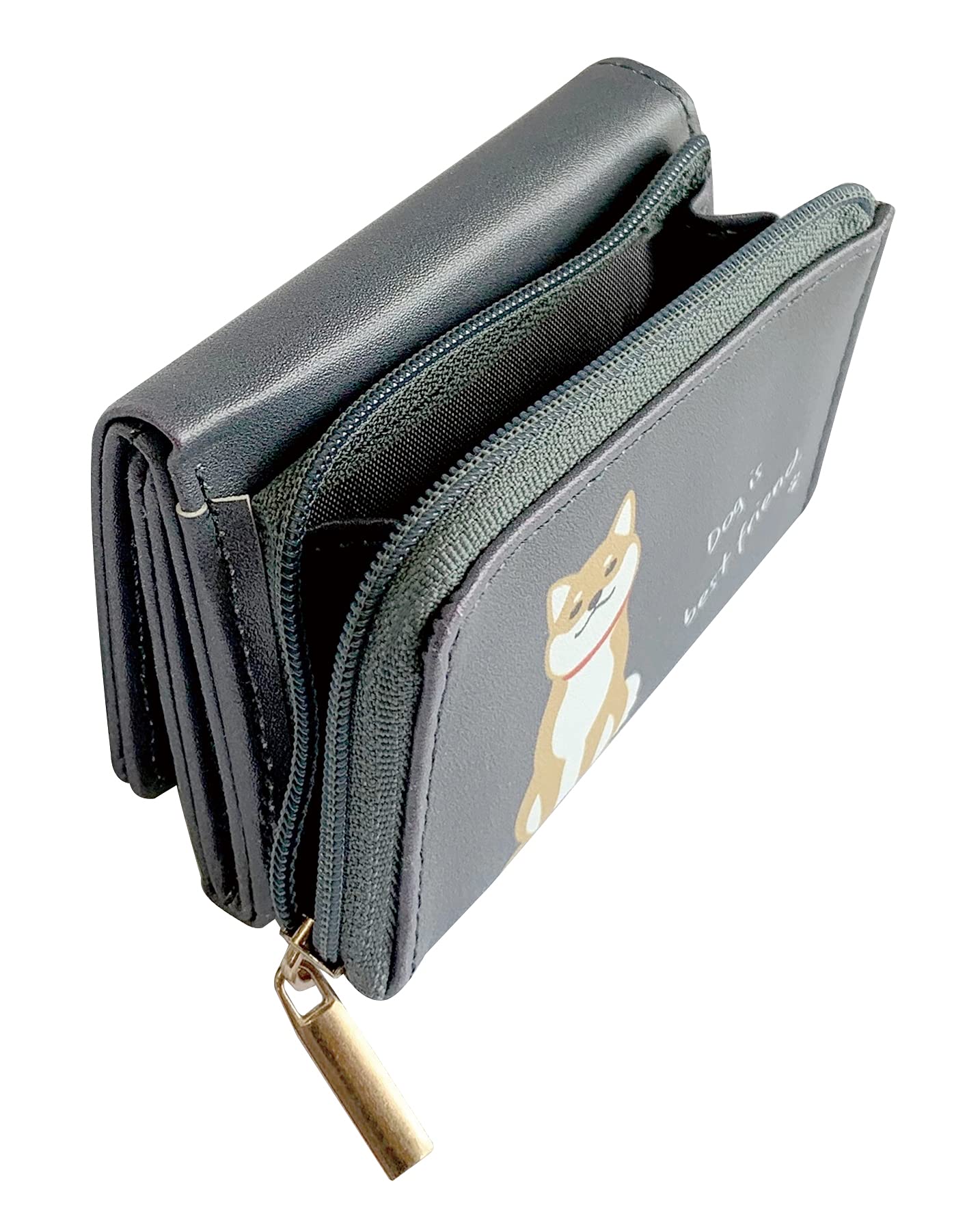 Abeille APA-1606 Mini Wallet, Tri-Fold, Shiba Inu, Khaki, Dog