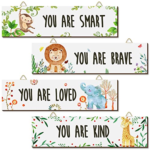 Chunful 4 Pieces Baby Nursery Decor Unframed Wall Art Bedroom Decor Motivational Inspirational Girls Room Decor Adorable Wall Decor with Inspirational Quotes for Boys Girls (Woodland Animal)