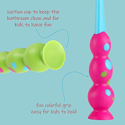 Farber Baby Kids Toothbrushes Set – Childrens Toothbrush 6 Pack with Compact, Extra Soft Bristles for Sensitive Teeth and Easy Grip Suction Cup Handles – Includes 6 Travel Covers (Pink, Blue, Green)