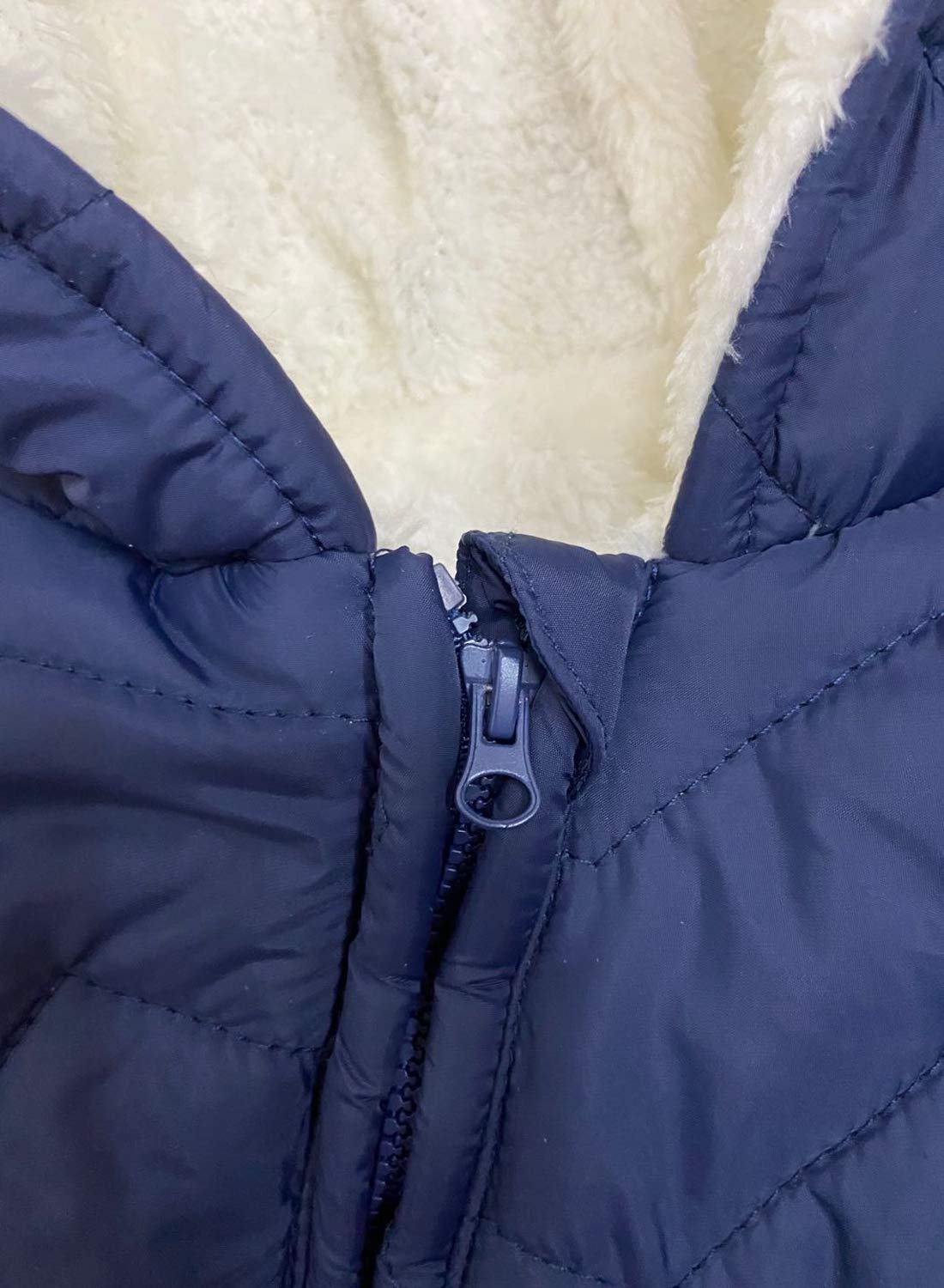 DINGDONG'S CLOSET Baby Boy Girl Winter Hooded Puffer Jacket Snowsuit with Gloves(Navy,9-12M)