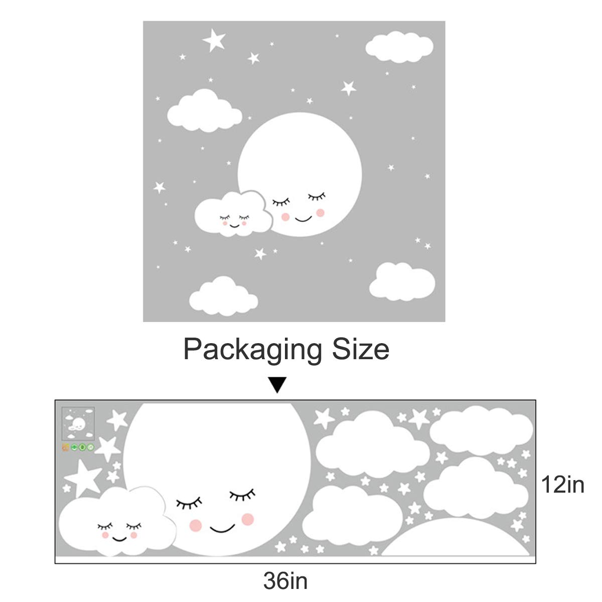 Smiling Moon Stars Clouds Wall Decals Peel and Stick Stickers Art Mural Decor for Home Dorm Party Nursery