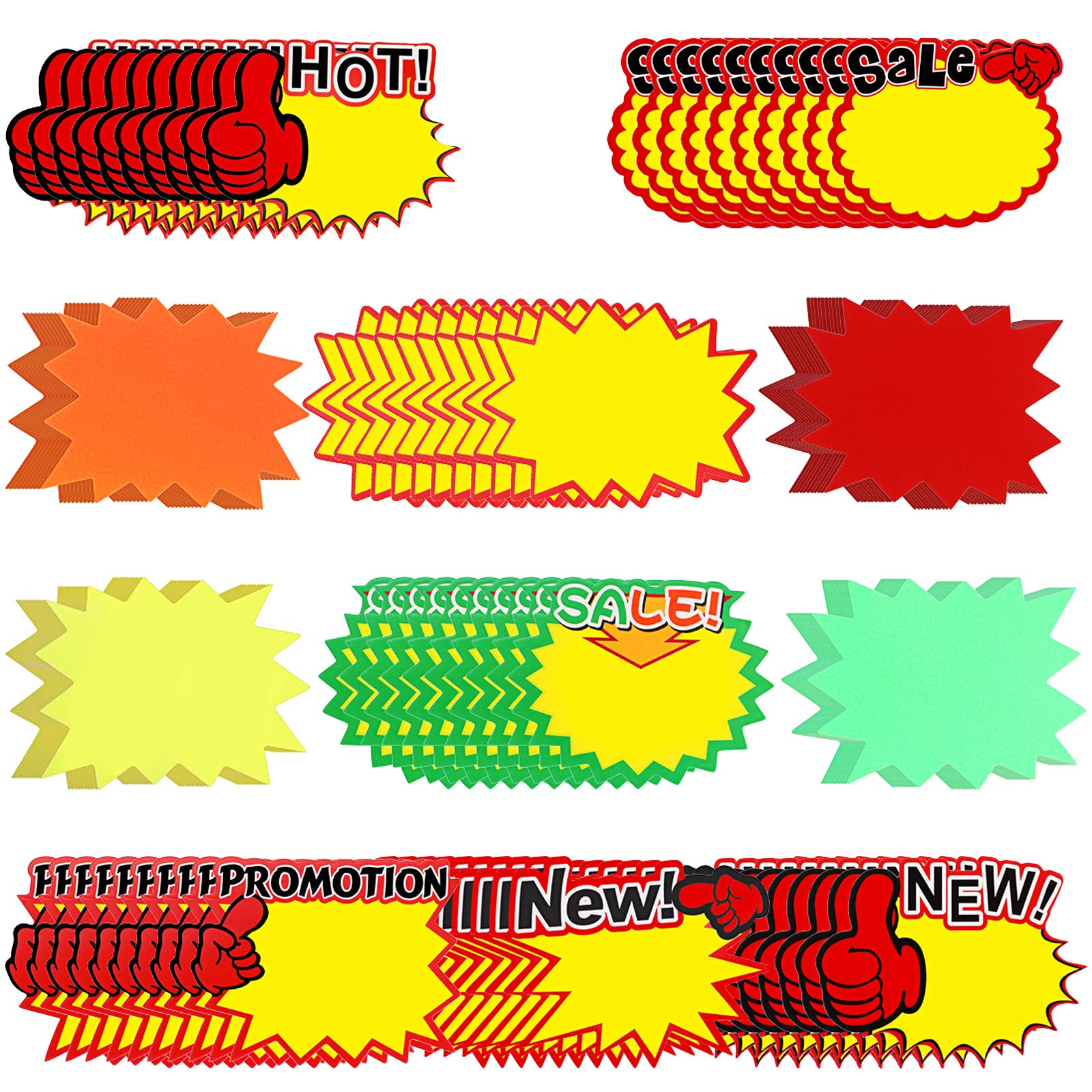 Zonon 550 Pcs Sale Signs for Retail Store Price Tags 3.5 x 2.8 Inch Fluorescent Starburst Signs Blank Sold Tags Neon Paper Sale Price Labels for Retail Store, Supermarket, 11 Styles