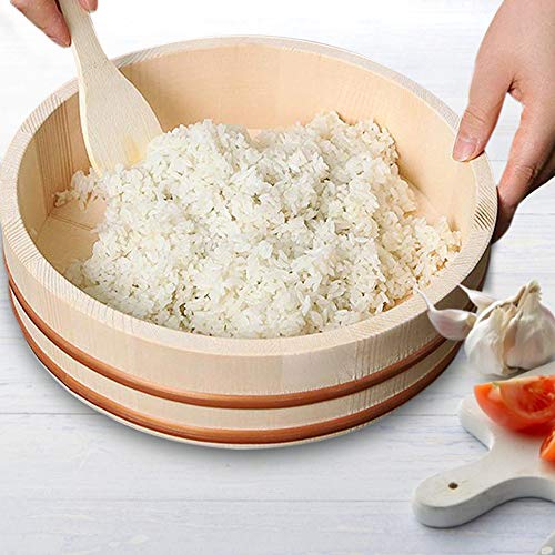 Gaozhengde 10.6 Inch Wooden Sushi Rice Bowl Hangiri Sushi Oke Rice Mixing Tub