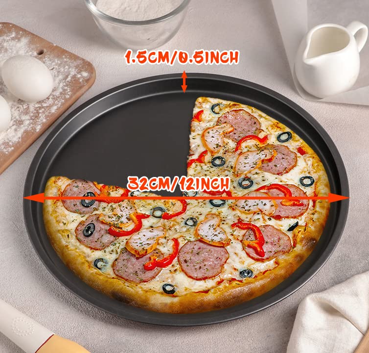 3PC Nonstick Pizza Tray for Oven, TWUTGAYW Cast Iron Pizza Pans With Holes 12.5 in, Pizza Serving Tray, Carbon Steel with Non Stick Surface, Round Pizza Tray Baking Pizza Set for Home Kitchen Oven Use
