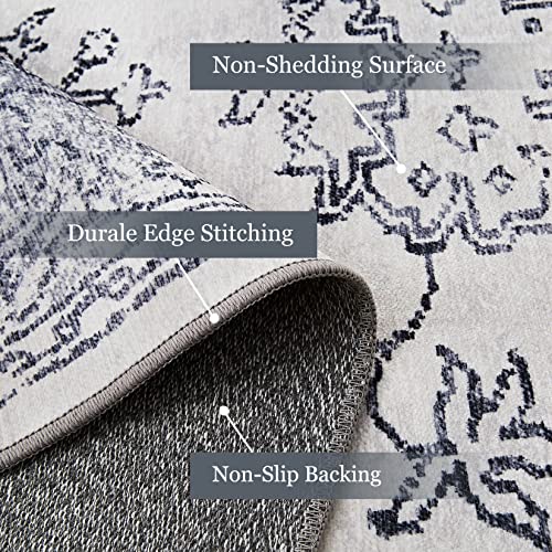 8x10 Area Rugs for Living Room:Large Neutral Moroccan Distressed Carpet Machine Washable Farmhouse Collection Carpets for Dining Room Bedroom Nursery Home Office Gray/Blue