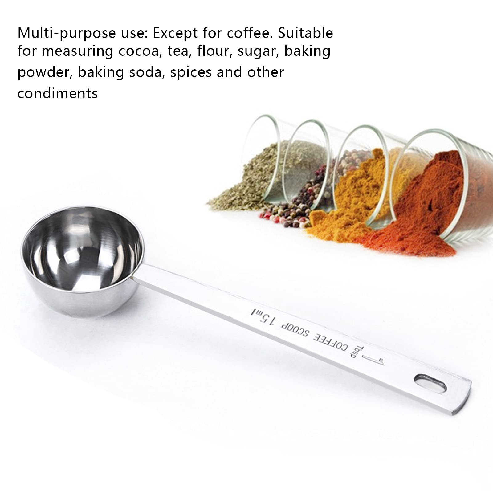 2-piece stainless steel coffee measuring spoon coffee scoop, coffee scoop 1 tablespoon, long handle coffee scoop suitable for coffee powder and coffee making (silver-2pcs-15ml)