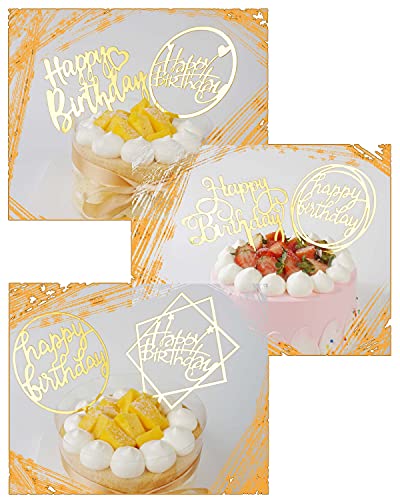 18 Pcs Gold Happy Birthday Acrylic Cake Decoration, Double-Sided Glitter of Birthday Cake Topper for Children or Adults