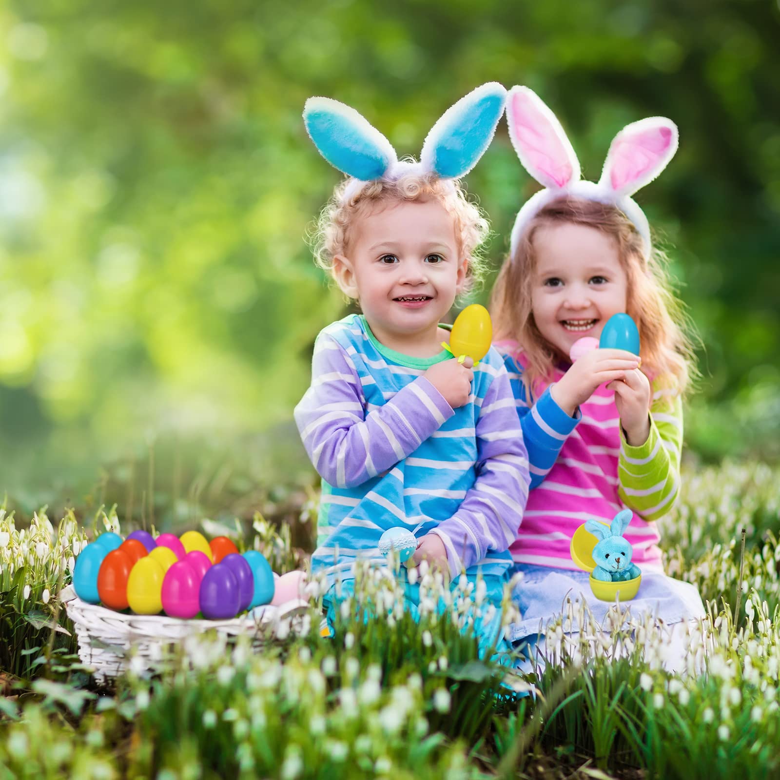 BABYLIAN Easter Eggs Filled with 15 Pcs Mini Plush Bunny Toy Kids Boys and Girls Party Favors