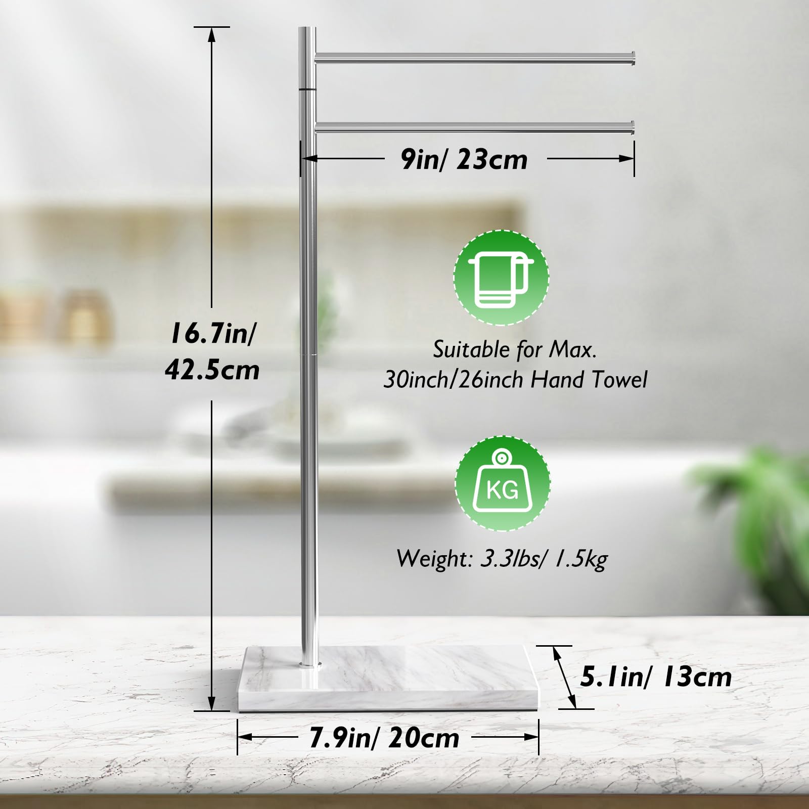 Luxspire Marble Hand Towel Holder, Free Standing Hand Towel Stand, πππ©πͺπ§ππ‘ Marble Base Countertop Towel Stand Stainless Steel Swivel Towel Rack for Bathroom Kitchen Countertop, F-Shape