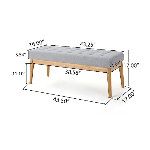 Christopher Knight Home Saxon Fabric Bench, Light Grey, 15.75β D x 43.50β W x 17.00β H