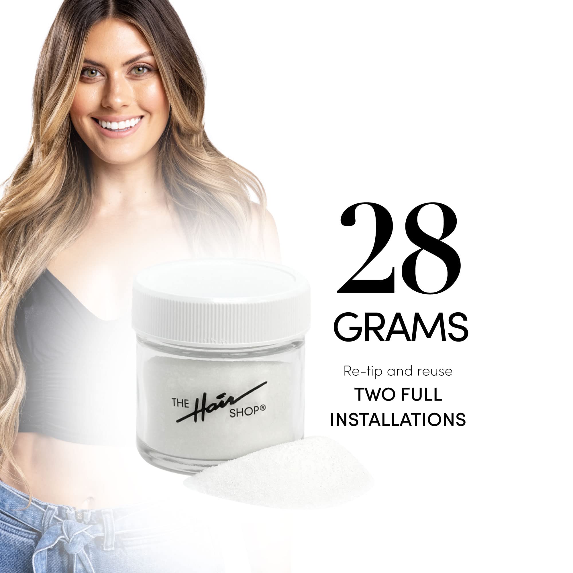 28g Hair Extension Keratin Glue Powder for Hot Fusion, K Tip, U-Tip, I-Tip, Keratip, Shrinkies Extensions Tool for Re-Tipping Hair Extensions for Reuse and Reinstallation