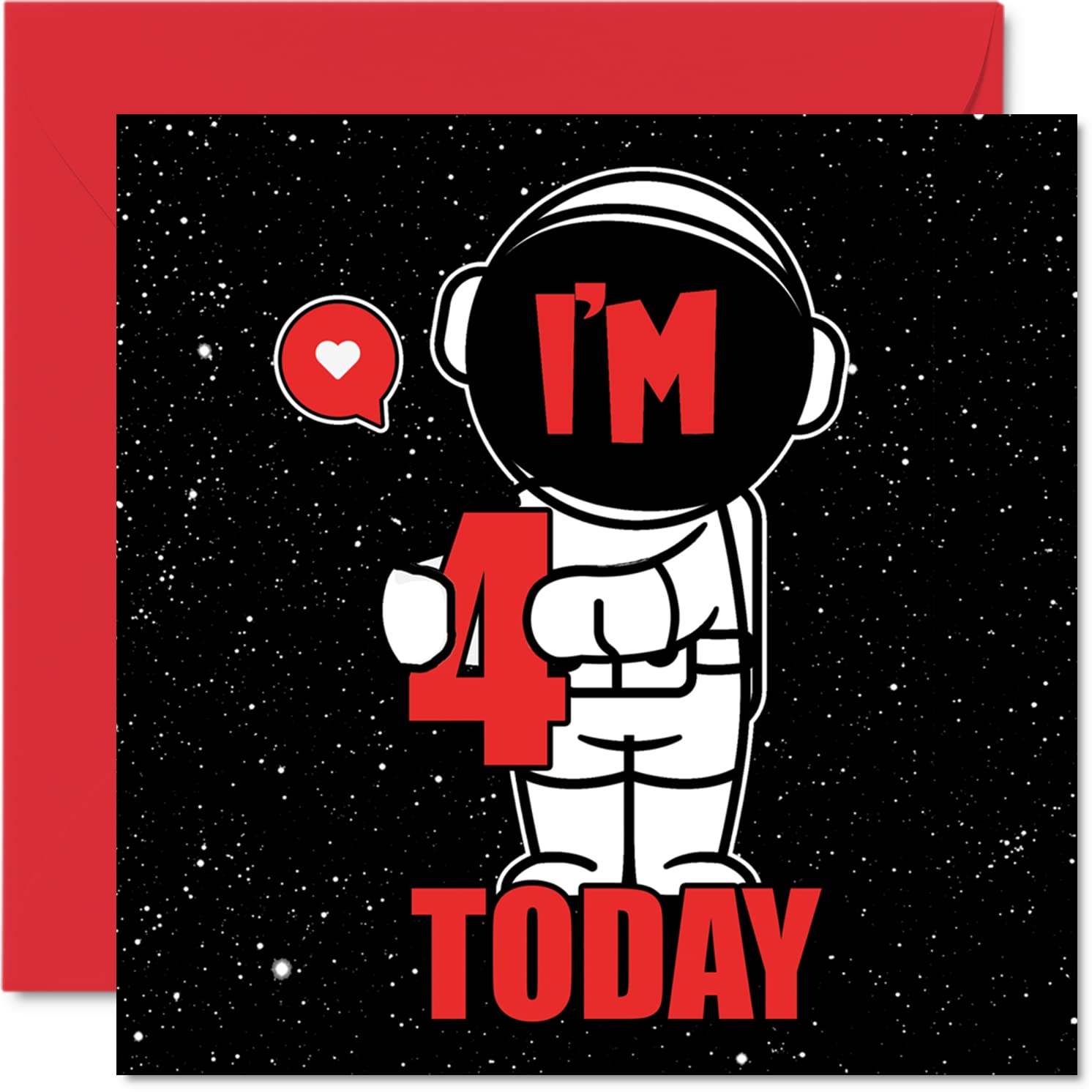 4th Birthday Card Unisex - Space Astronaut - Happy Birthday Card 4 Year Old Son Daughter Brother Sister Grandson Granddaughter Niece Nephew Cousin, 5.7 x 5.7 Inch Fourth Bday Greeting Card